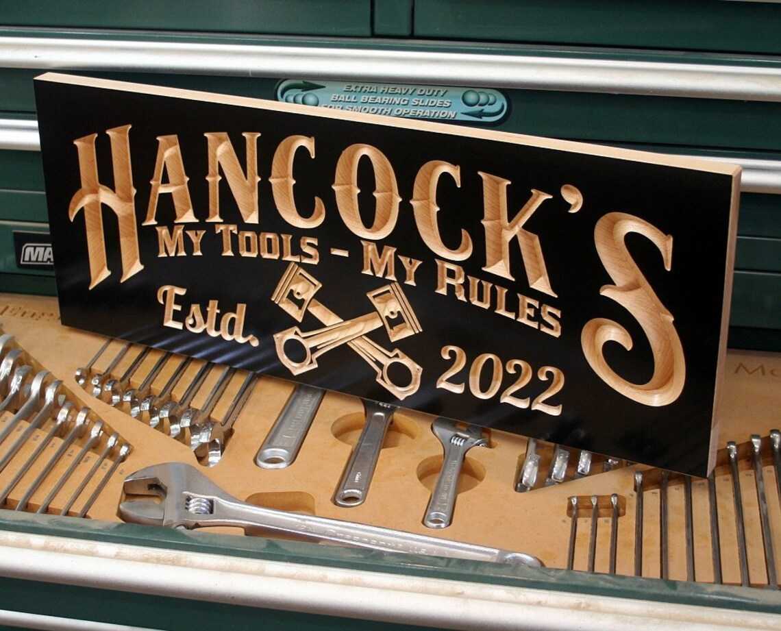 Man-Cave-Garage-Sign-with-Pistons-Personalized-Wooden-Sign-for ...