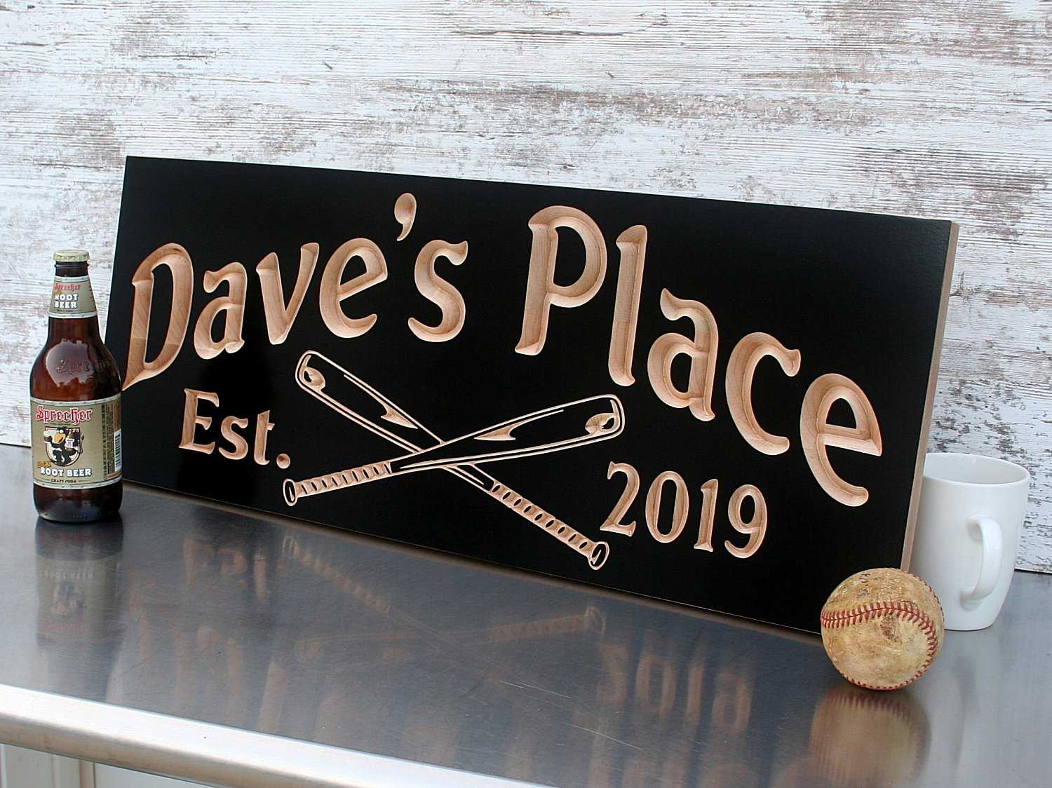 Rustic-Wooden-Man-Cave-Sign-Baseball-Theme-Crossed-Bats-BT-B ...